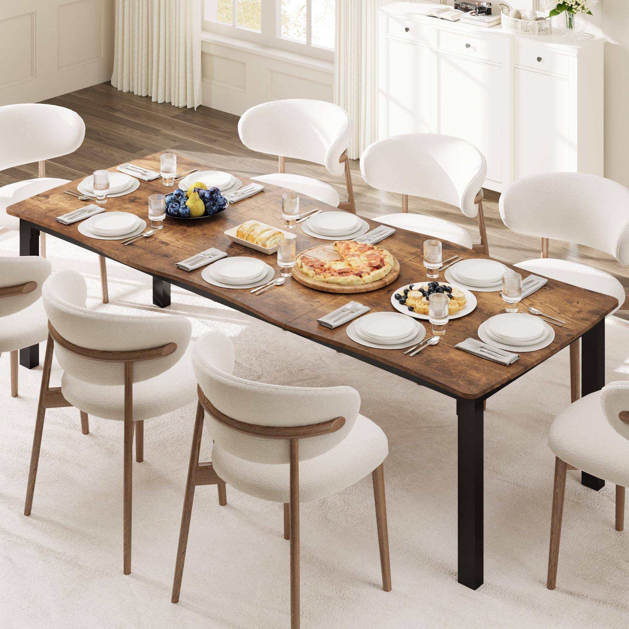 Babevy Rectangular Dining Table for 6–8, Minimalist Wave Edge Design ...