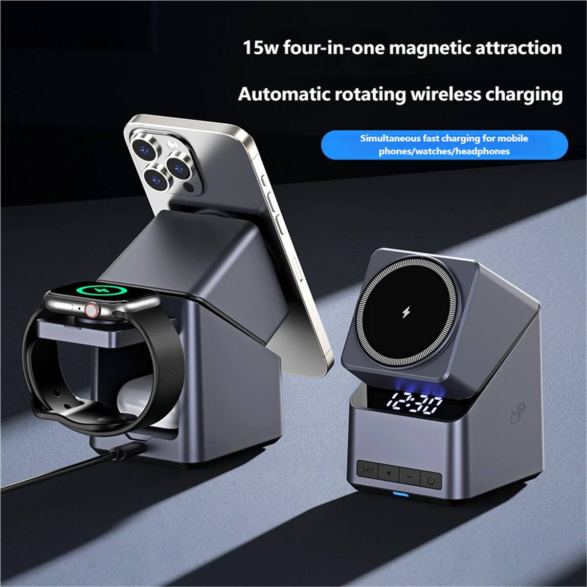 RISOKEYS 4 in 1 Wireless Fast Charging Stand Power Adapter for Mobile ...