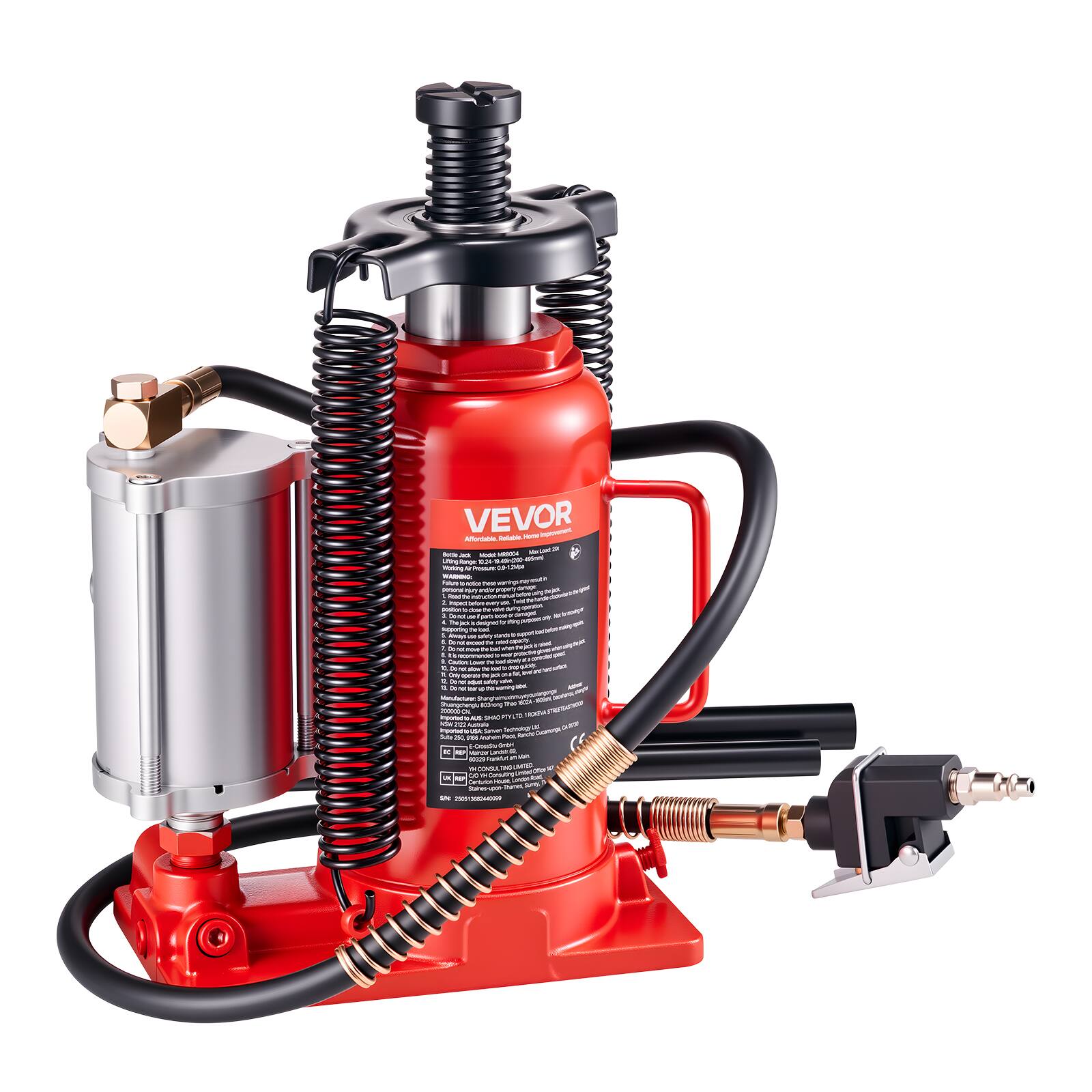 VEVOR Air Hydraulic Bottle Jack, 20 Ton (44092 lbs) Capacity, 10.2 19.5 ...