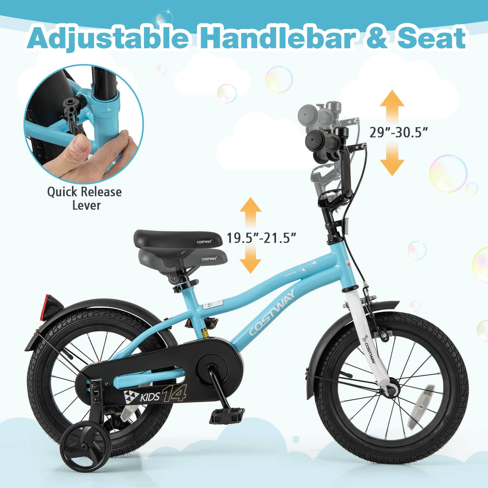 Costway 14" Kids Bike for 3 5 Years Old Boys & Girls with Adjustable Seat Handbrake Reflectors ...