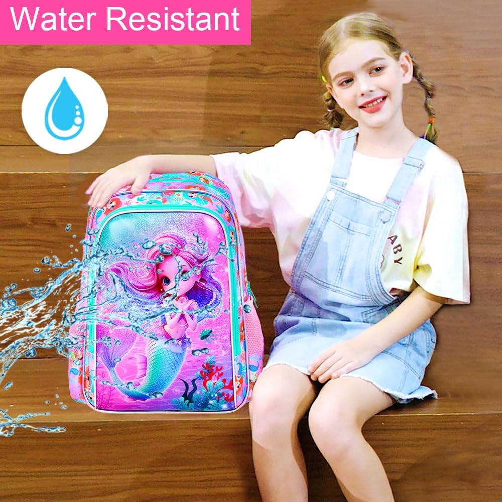 Stamp n Camp 3pcs Mermaid Backpack Water Resistant Bookbag With Lunch ...
