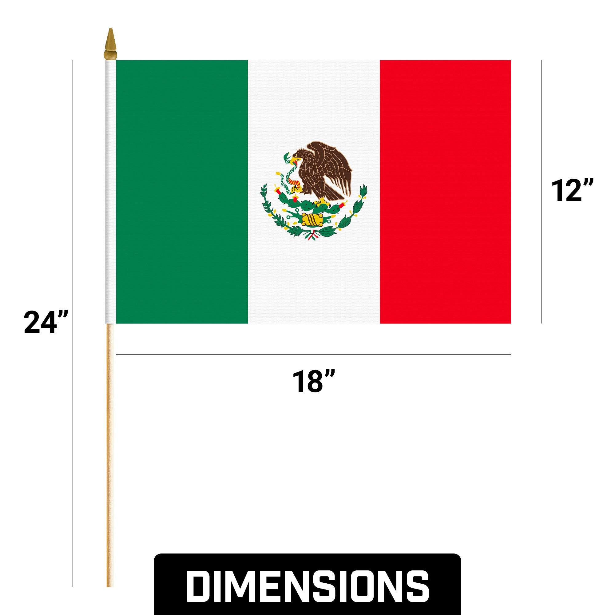 G128 50 Pack Handheld Mexico Flags 12" x 18" 150D Polyester with Wooden ...