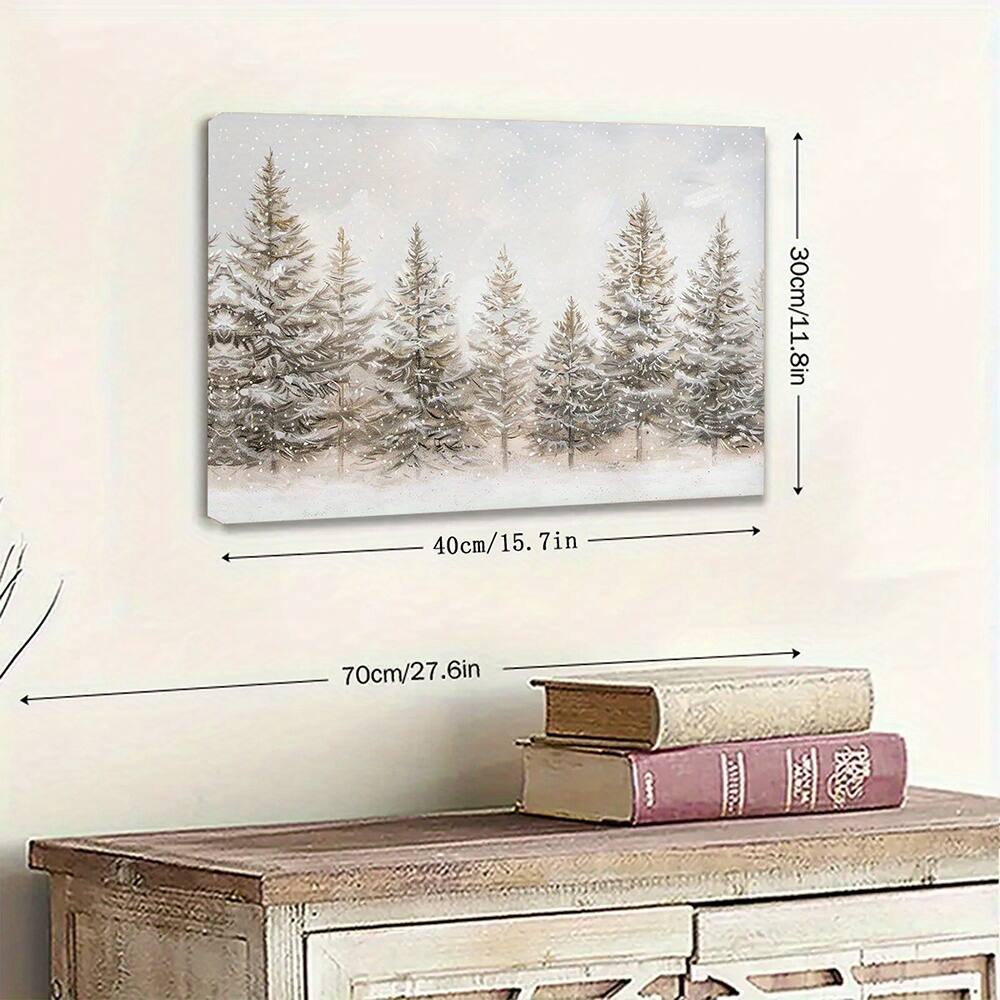 blue 1 Piece Wooden Framed Canvas Painting, Frosty Wonderland, Vintage ...