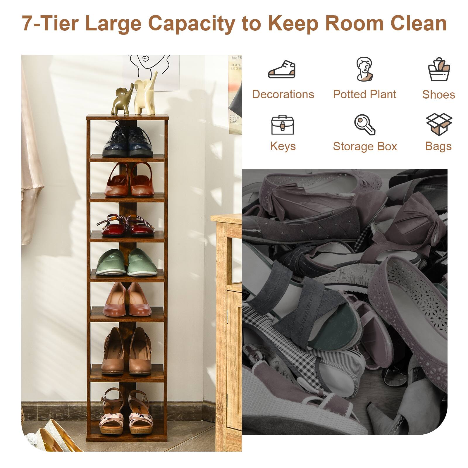 Ecooso 7 Tier Shoe Rack Vertical Wooden Organizer for Entryway and ...