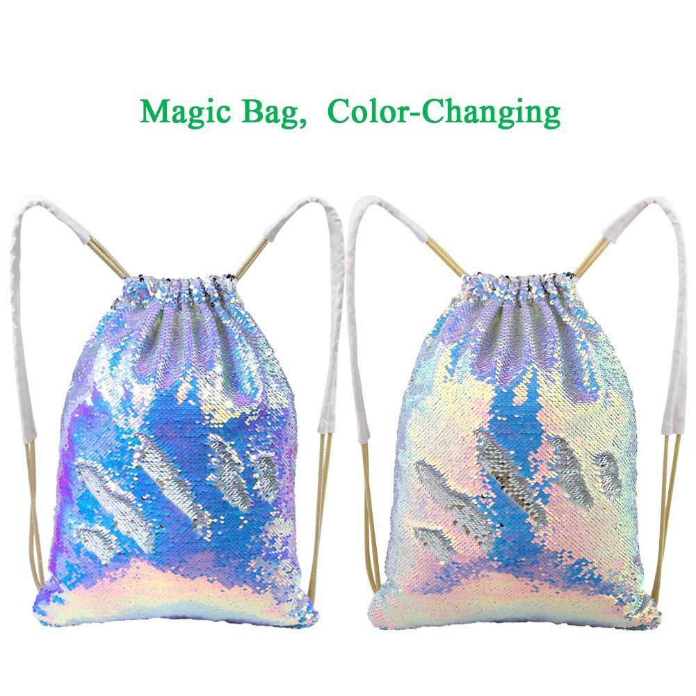 Pacoar Cade Sparkly Drawstring Backpack Mermaid Sequin Dance Bag Sports ...