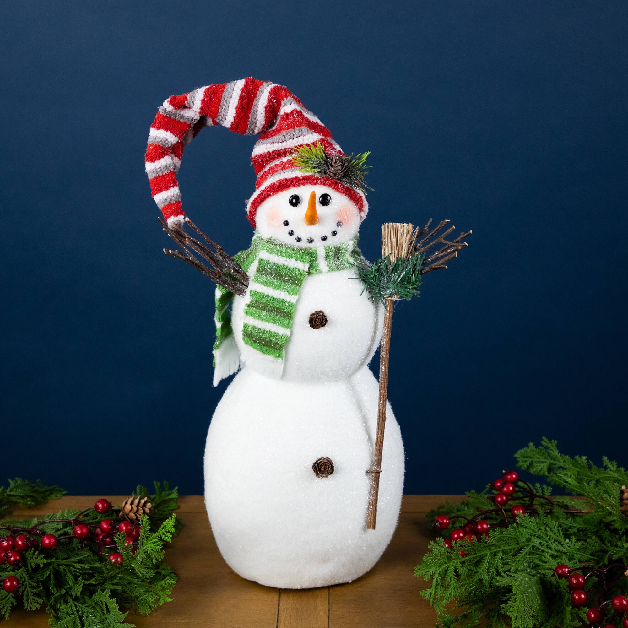 Northlight Glittered Snowman with Broom Christmas Figure 14" White ...