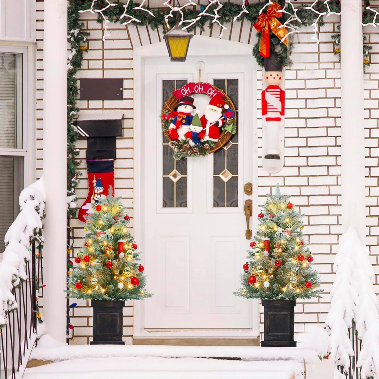 Jojoka 3ft Pre Lit Christmas Tree with Snow Flocked Branches, Red ...