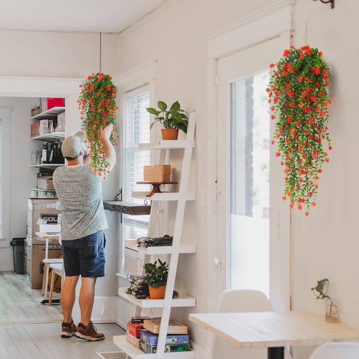 Auledio 3 Pieces Artificial Hanging Flowers, Outdoor Artificial ...