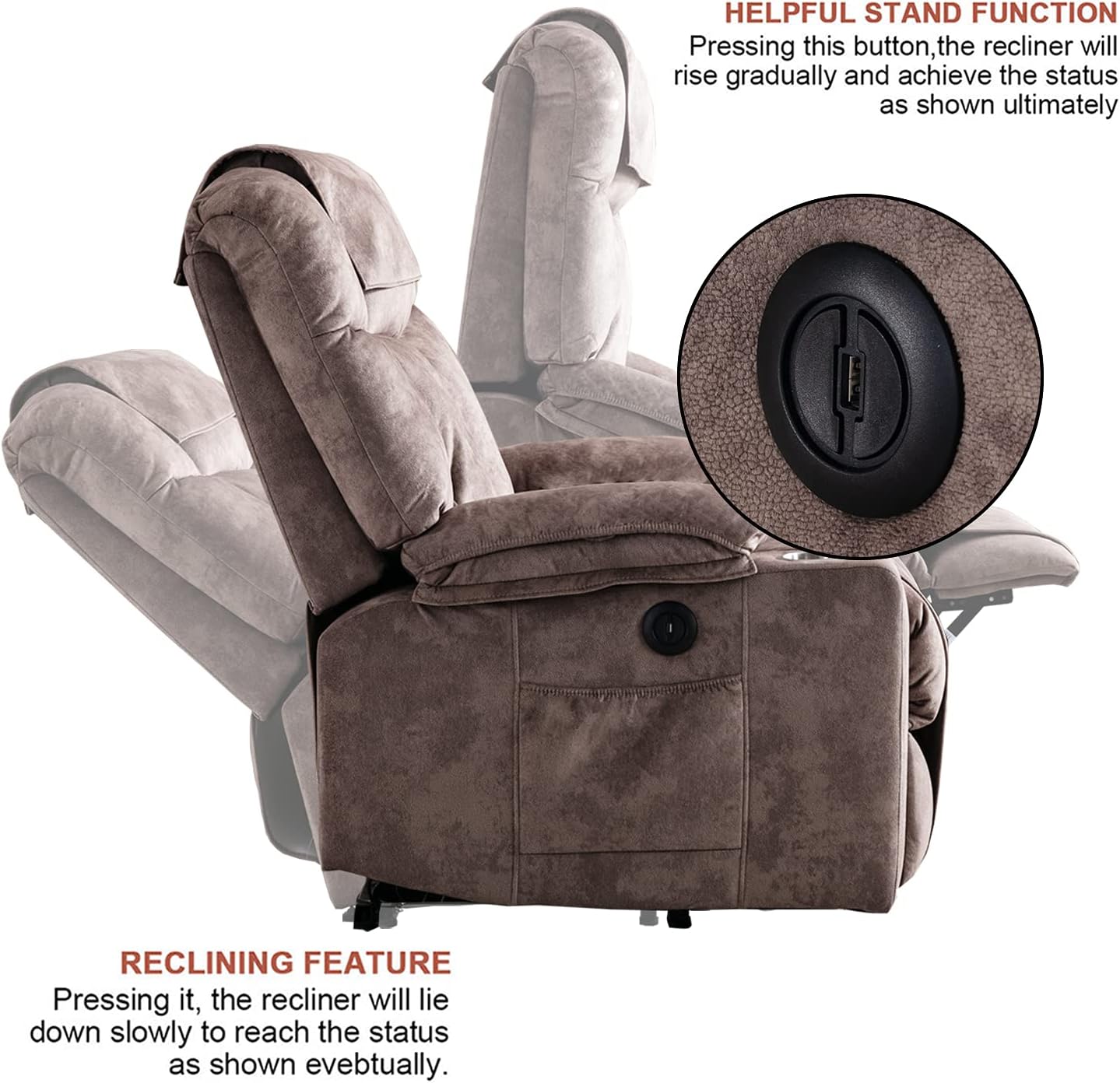 Bestier Microfiber Oversized Power Lift Recliner with Two Cup Holder USB and Chair Covers 36 Wide Brown