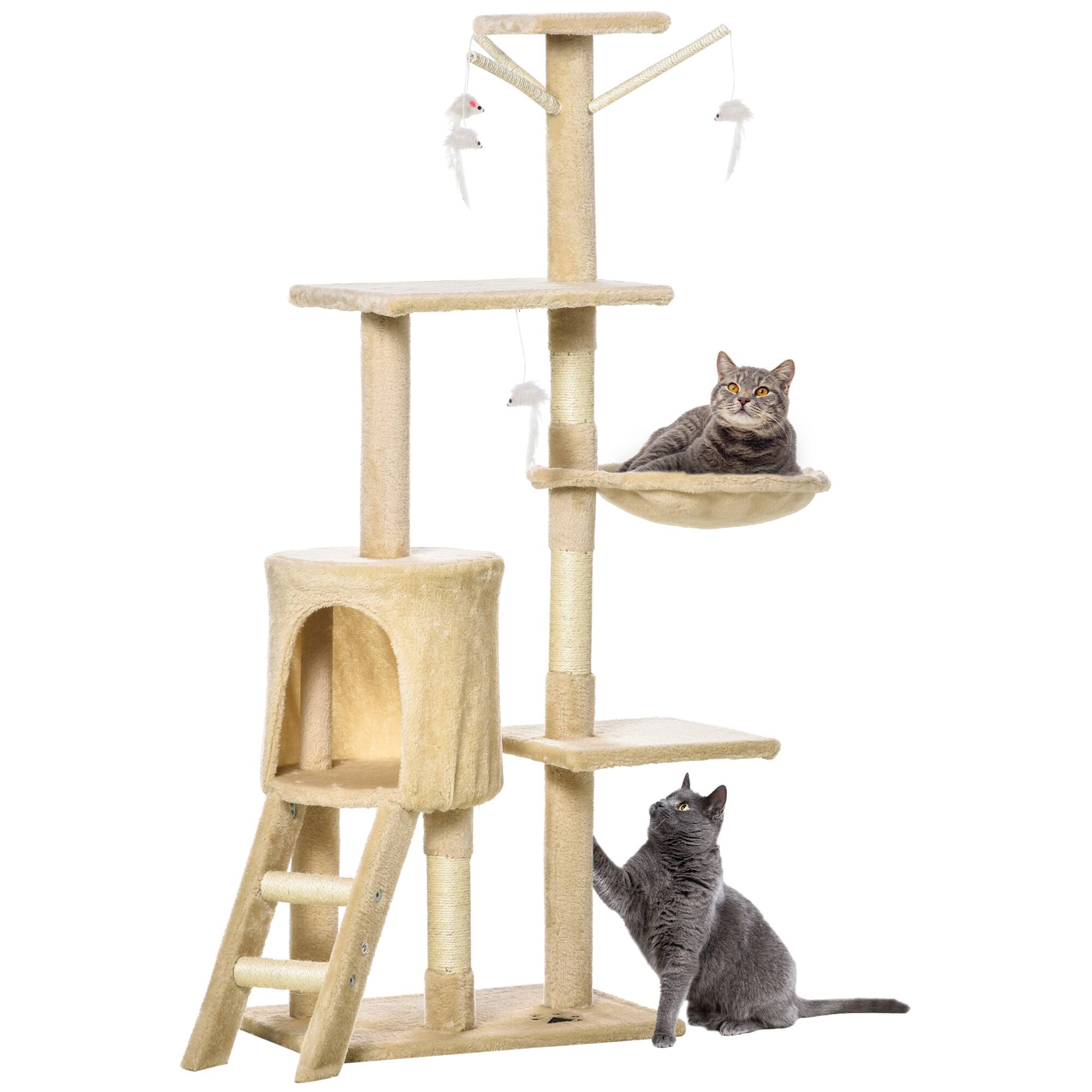 Pawhut 53" Plush Sturdy Interactive Cat Condo Tower Scratching Post ...