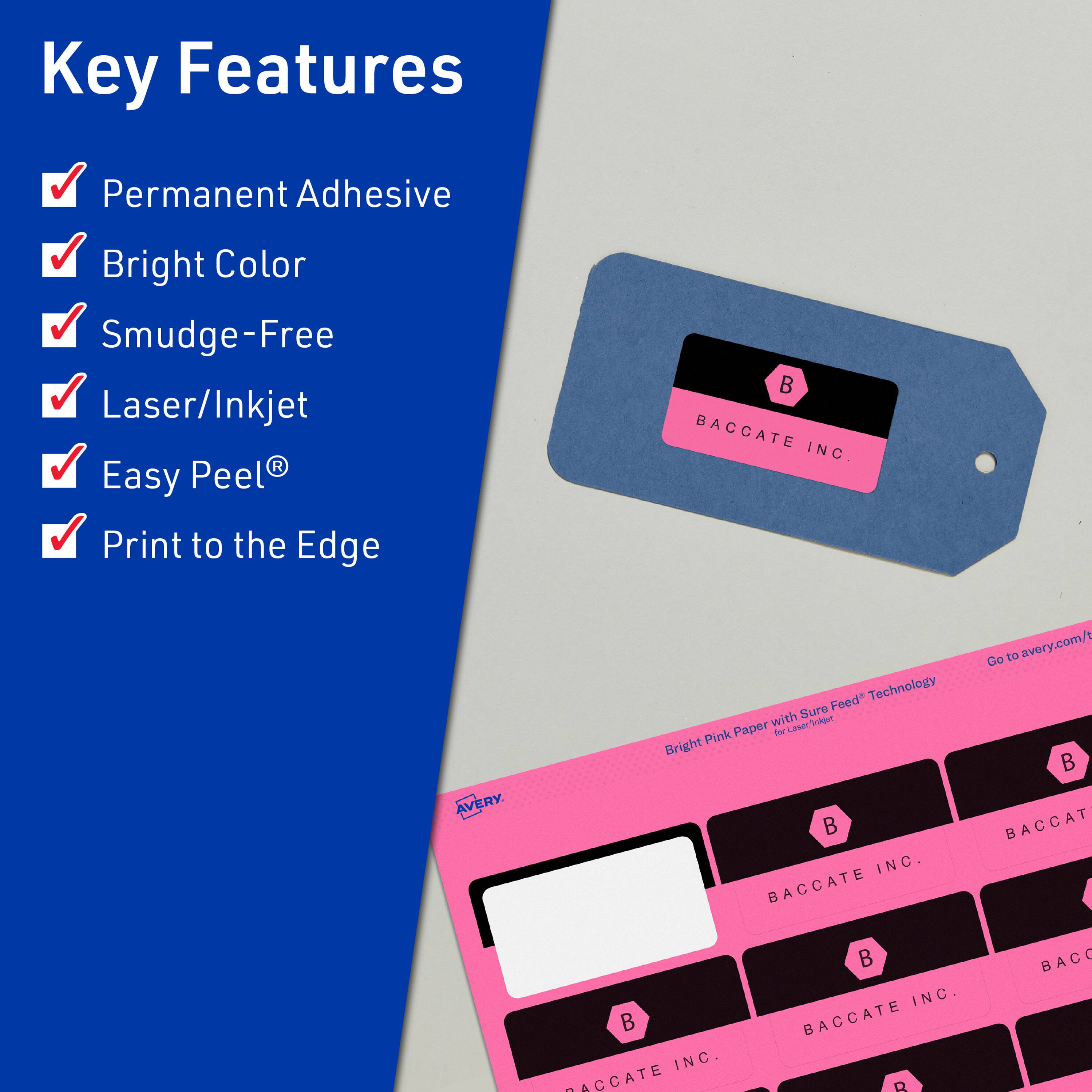 Avery Printable Rectangle Labels, Bright 1.25" x 3.75", 120ct Pink ...
