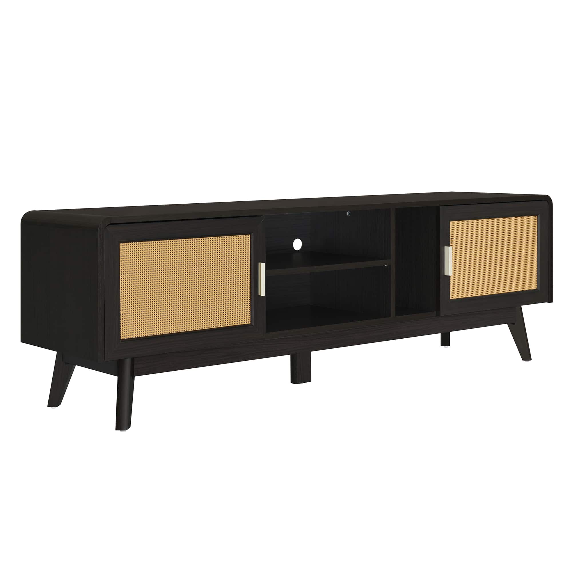 Ecooso 63" Rattan TV Stand for 65" TV, Media Console with Storage ...