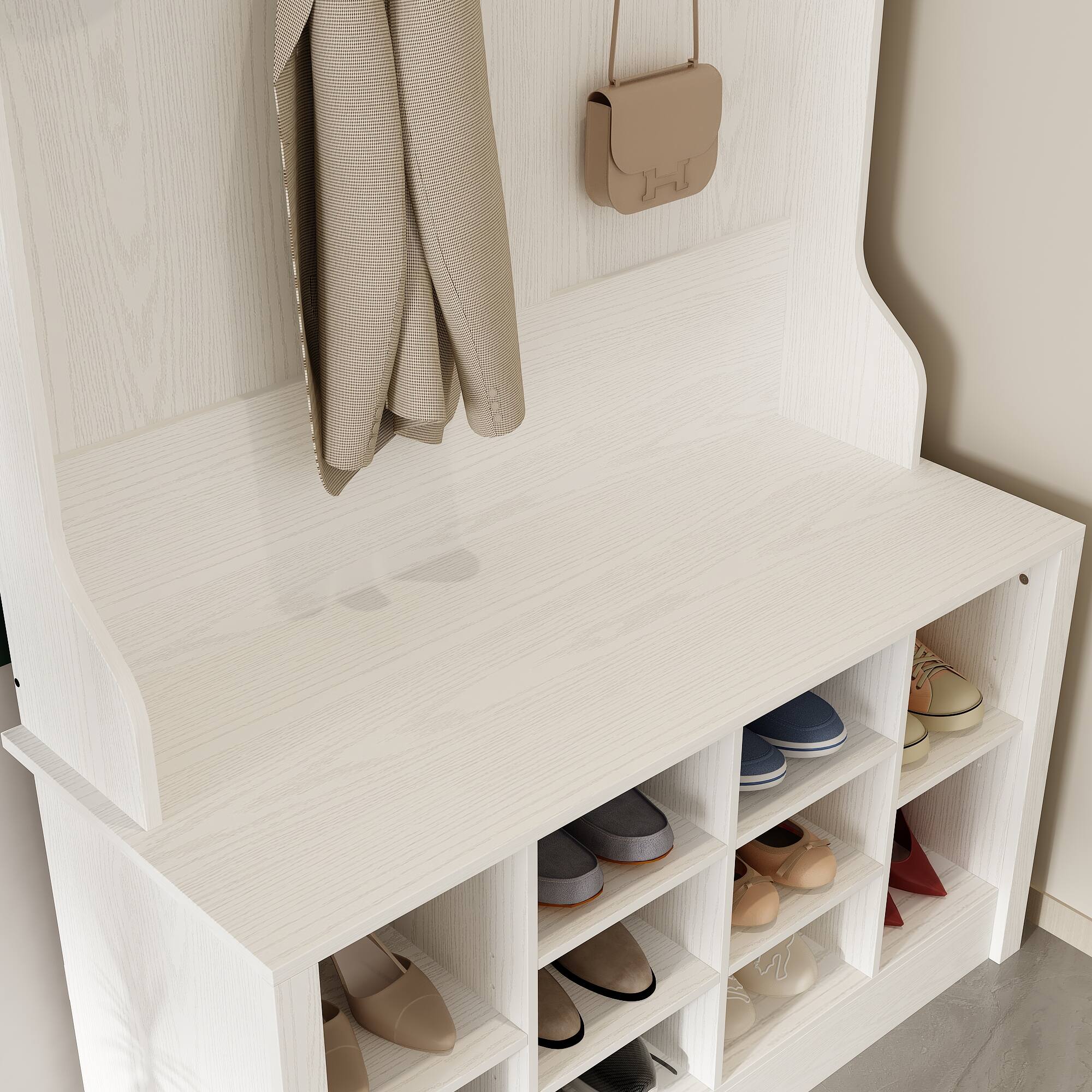 FUFU&GAGA Hall Tree with Coat Rack Shoe Storage Bench and Shelves for ...