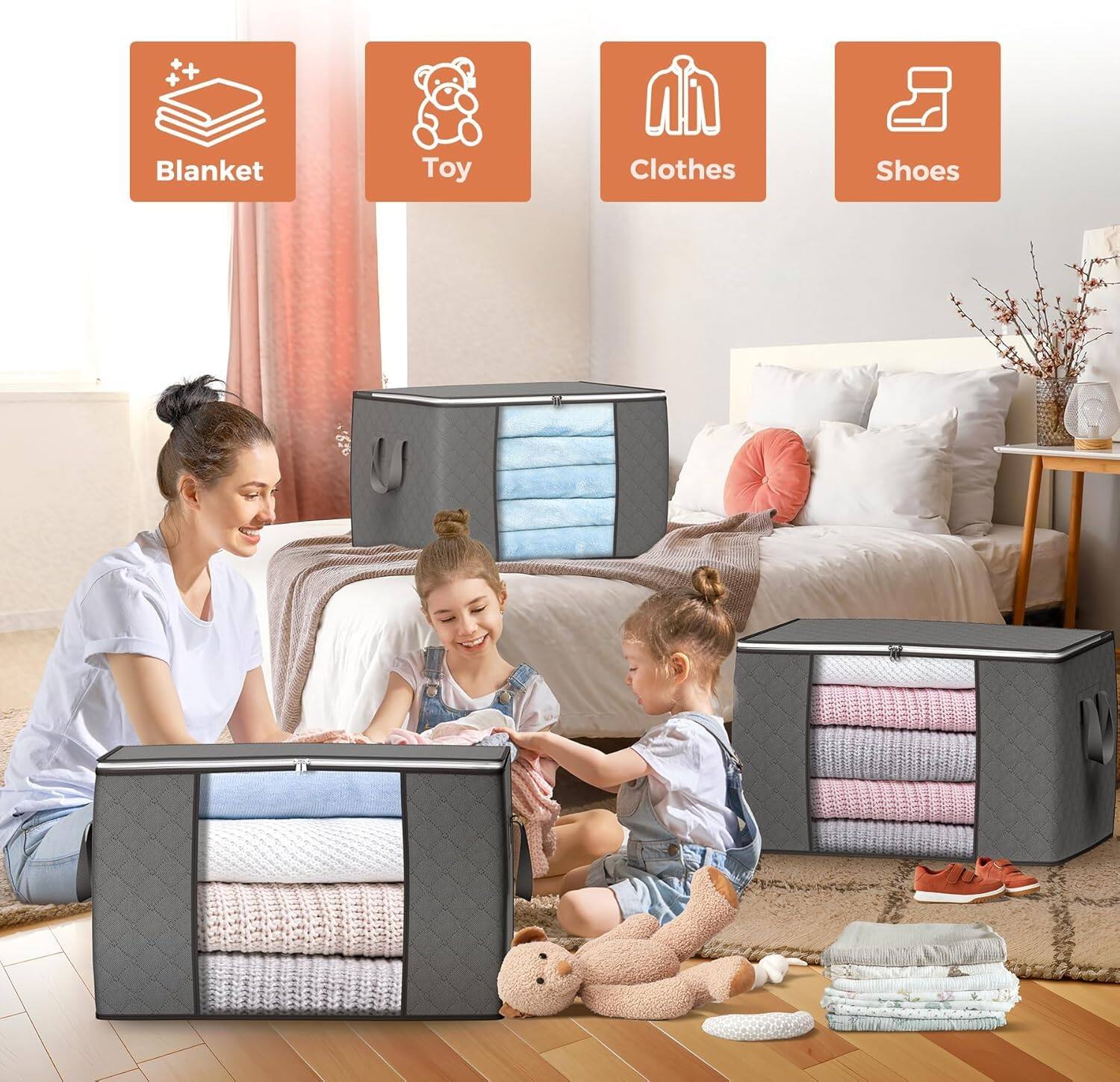 Dazzling Pops 90 Storage Bags, 6 Pack Clothes Storage Bins Foldable ...