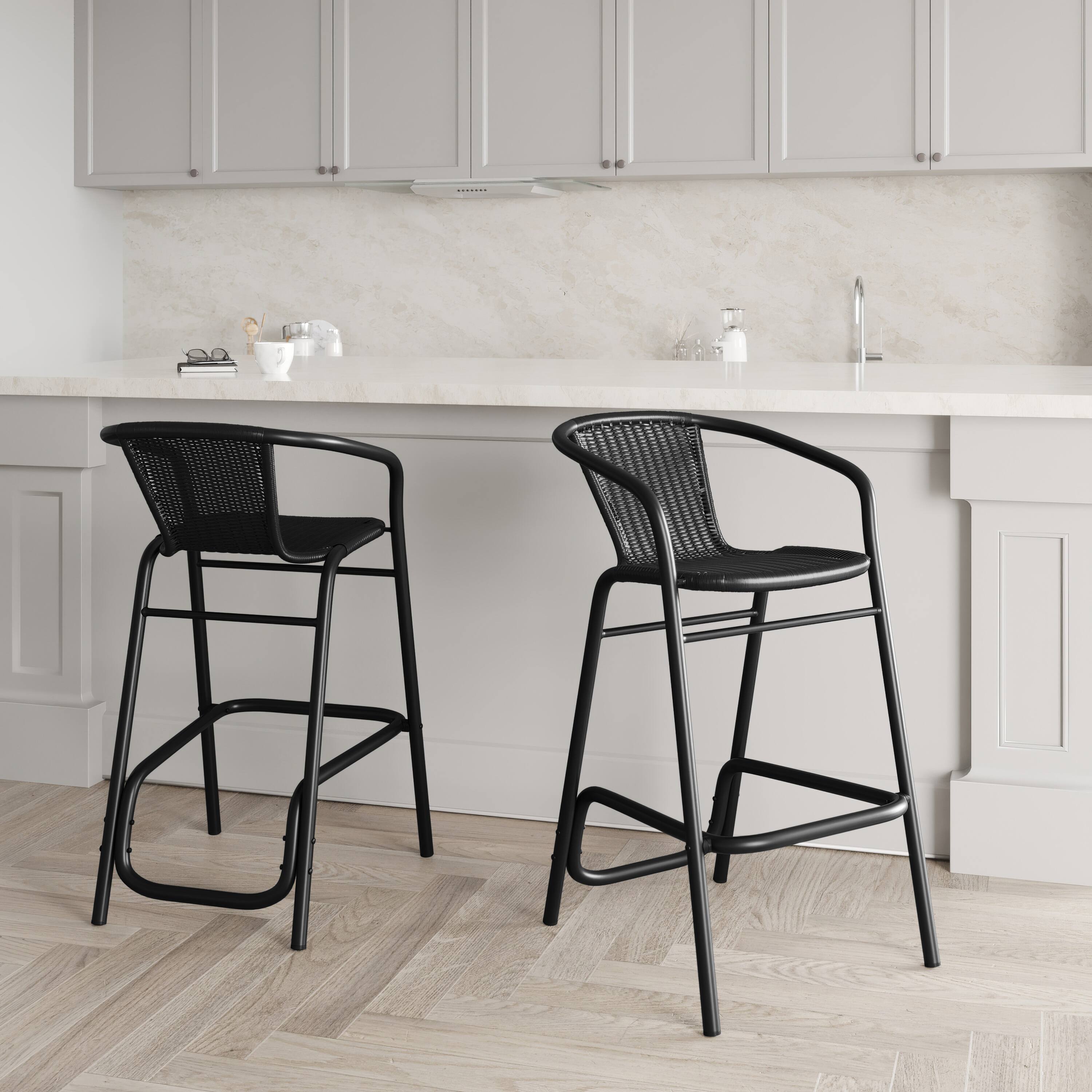Emma + Oliver 4 Pack Stacking Bistro Chair with Bamboo Print Metal ...
