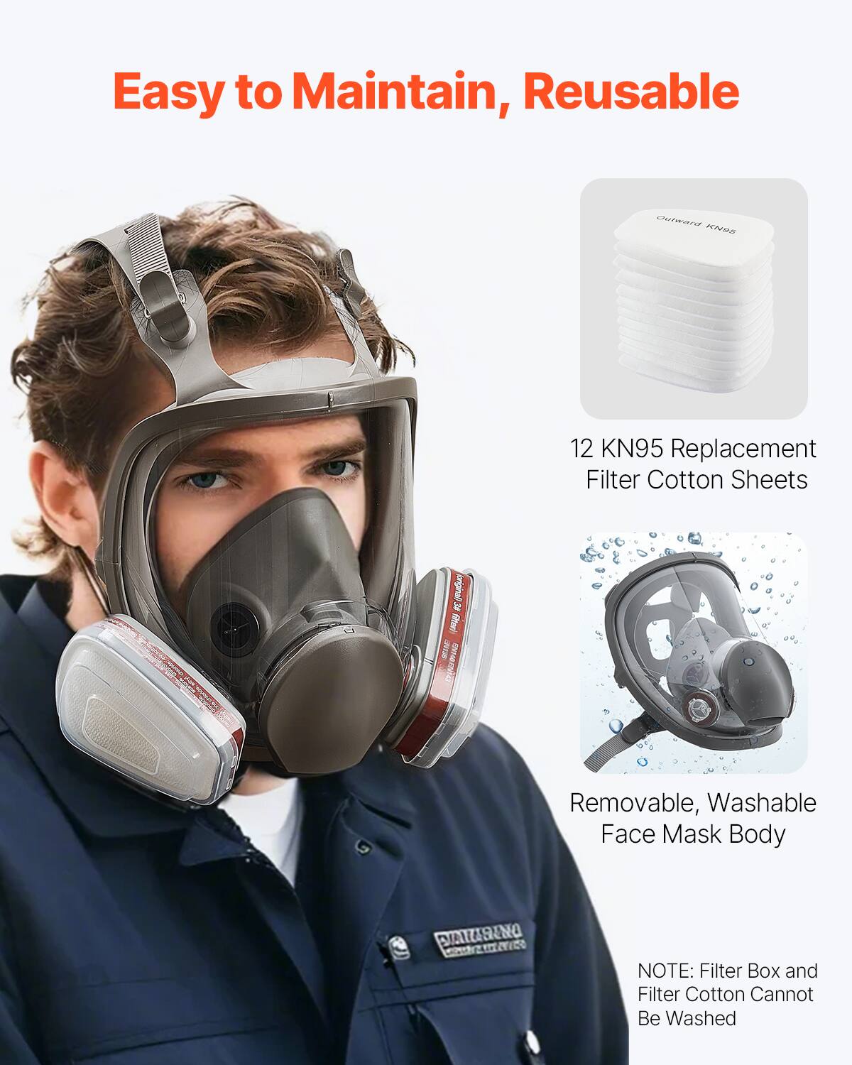 VEVOR Respirator Mask, Reusable Respirator Full Face Gas Cover with ...