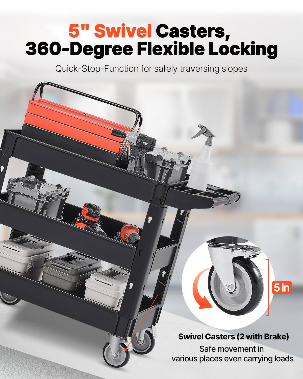 VEVOR Utility Service Cart, 550 LBS Laod Capacity, 3 Shelf Heavy Duty ...