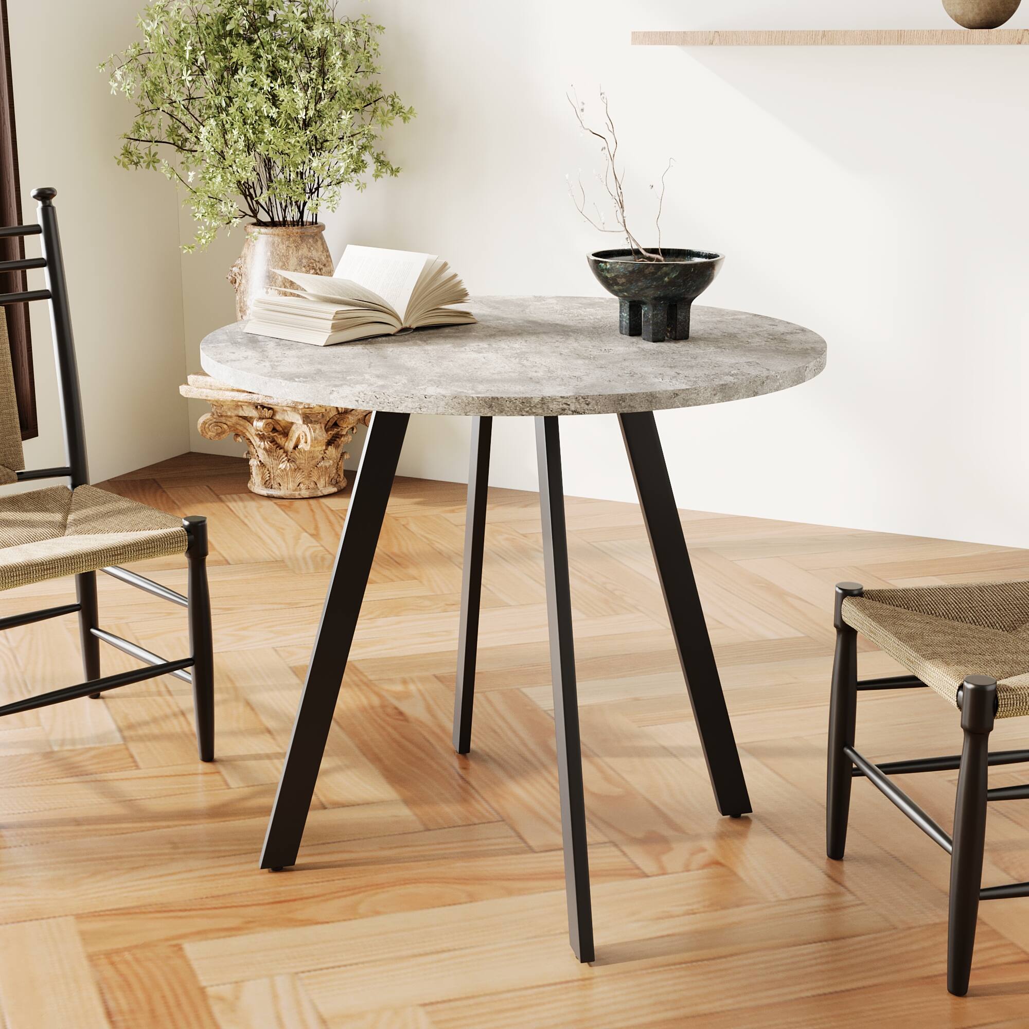 TinyHomie Modern minimalist circular dining table cement texture ...