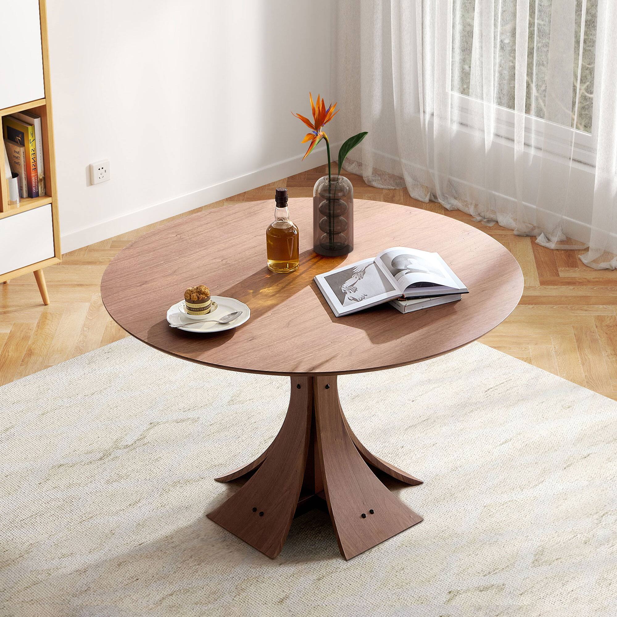 Tiramisubest 47.24" Round Modern Style MDF Wood Dining Table Suitable ...