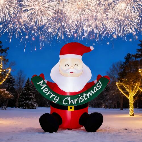 Winado 5.8FT Christmas Inflatable Santa Claus Holding Banner with LED ...
