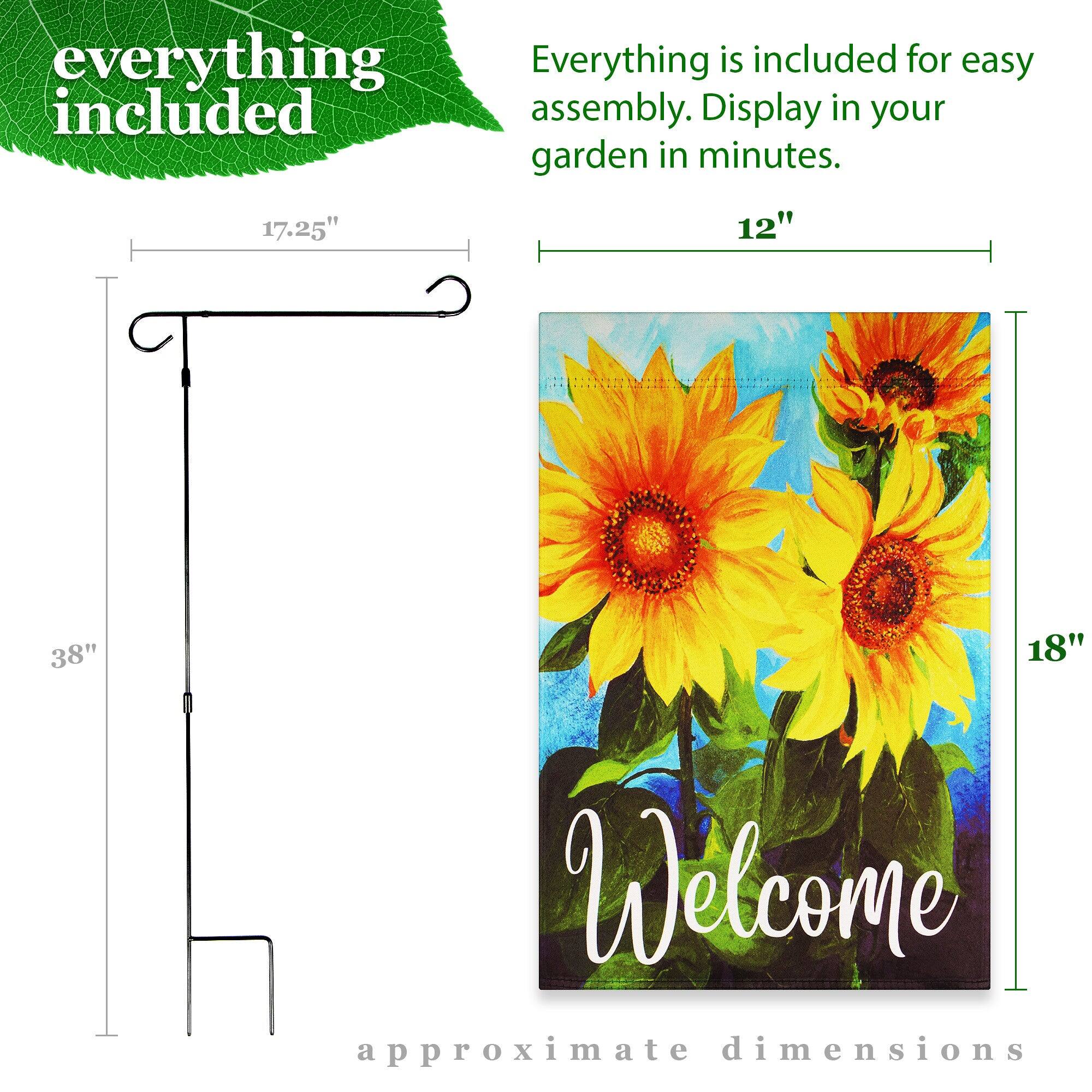G128 Combo Pack: Garden Flag Stand 36 x 16 in & Welcome Sunflowers 12 x ...