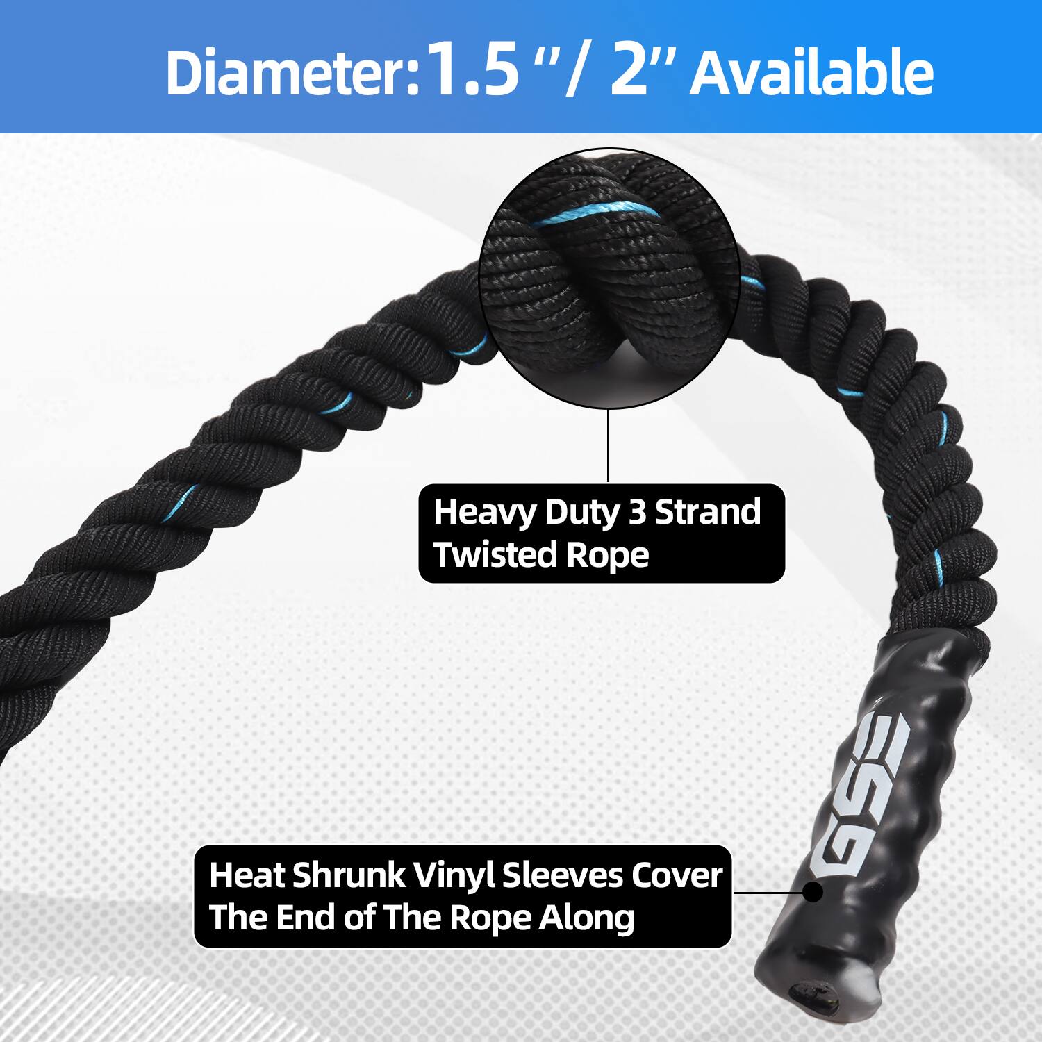 GSE Games & Sports Expert 2" Diameter Battle Rope, Workout Battle Ropes ...