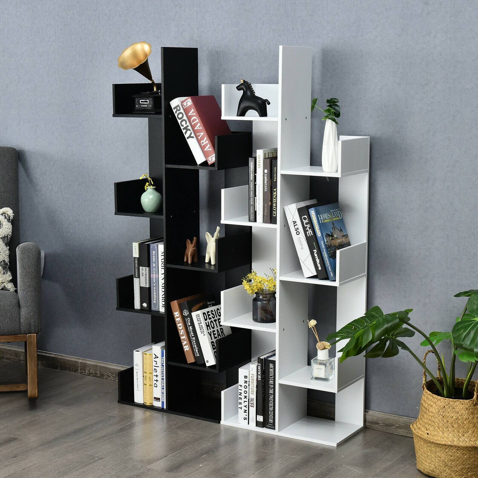 SlickBlue Tall 8 Tier Bookcase with Open Compartments for Space Saving ...