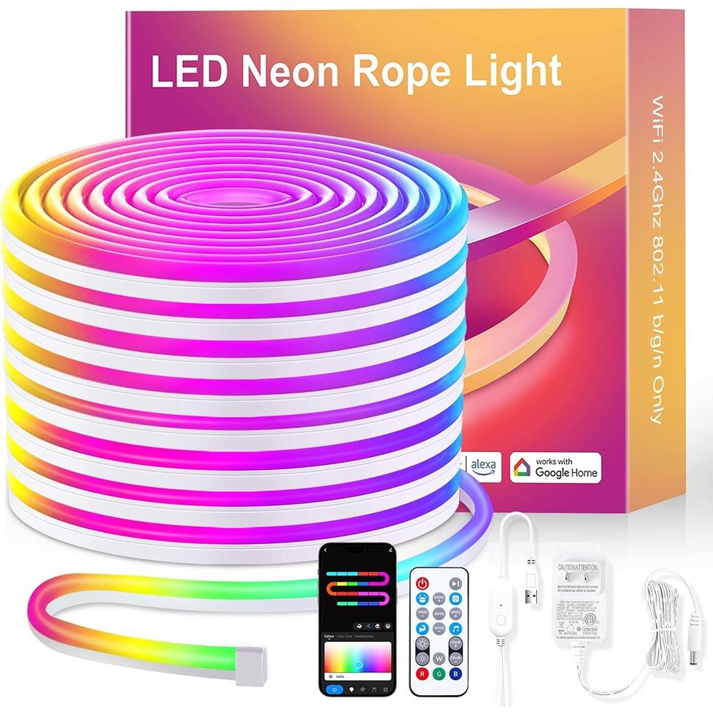 RTMB 10ft Neon Rope Lights – RGB+IC LED, App & Remote Control, IP67 ...