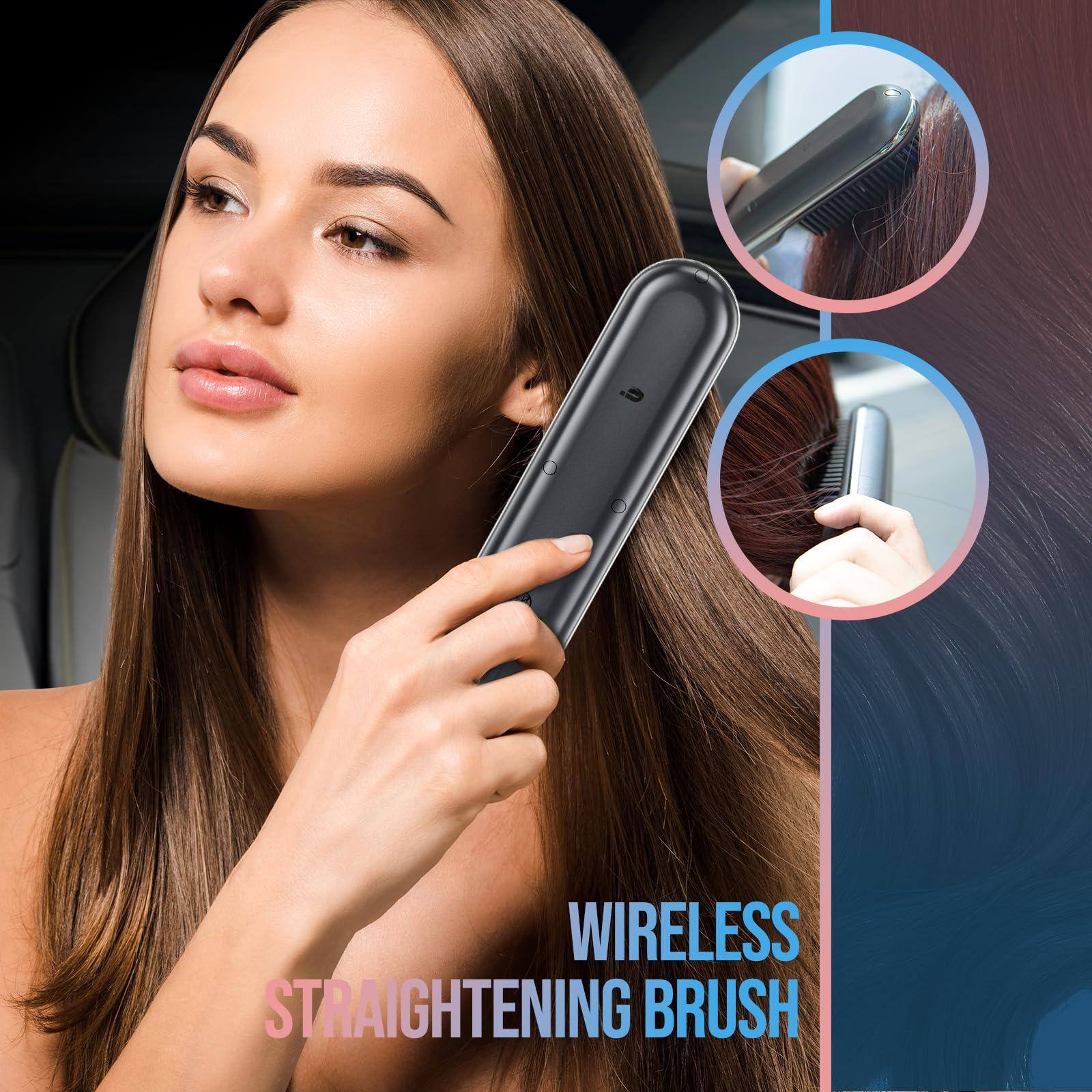 Dazzling Pops Cordless Hair Straightener Brush Portable Rechargeable Straightening Brush For ...