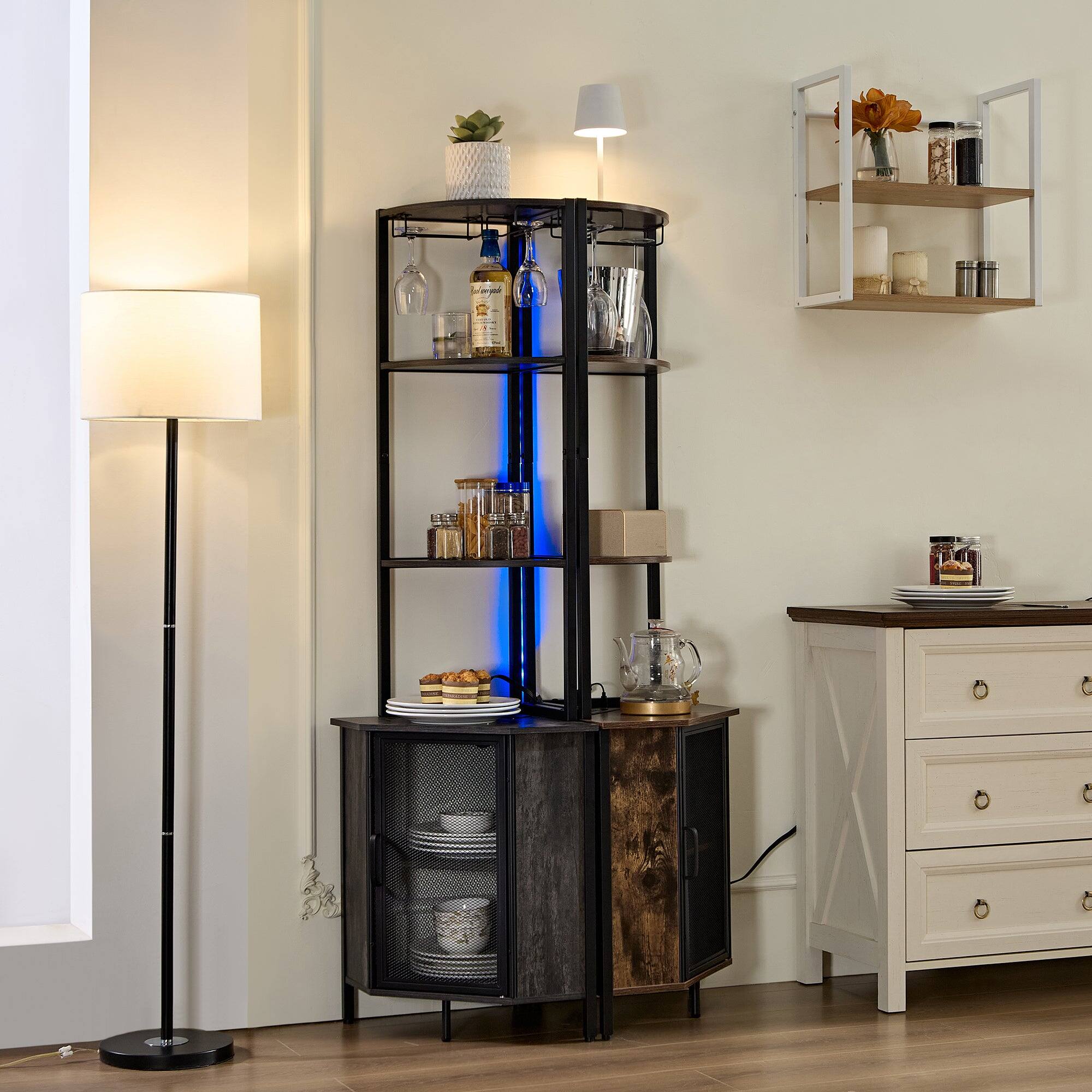 Vecelo Triangle Corner Shelf With Socket&Light, 4 Tier Corner Storage ...