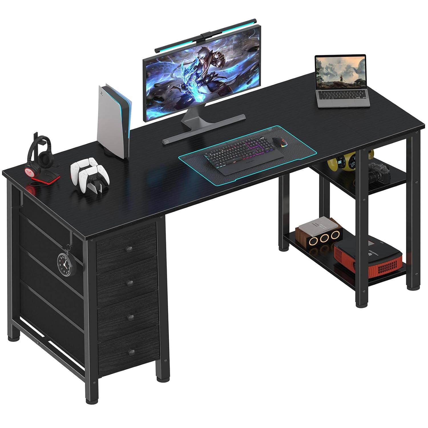 Zell Electronics - 63 Inch Gaming DeskFour Fabric Drawers, Shelves ...