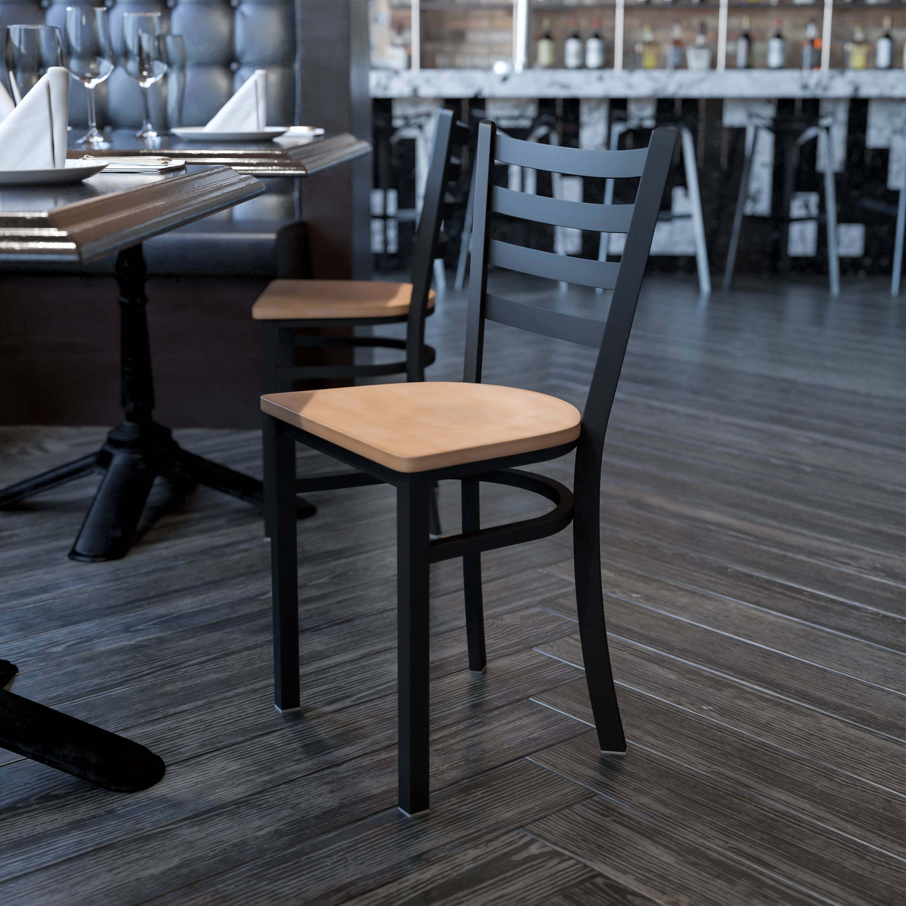 Emma + Oliver Ladder Back Metal Restaurant Dining Chair Natural Wood ...