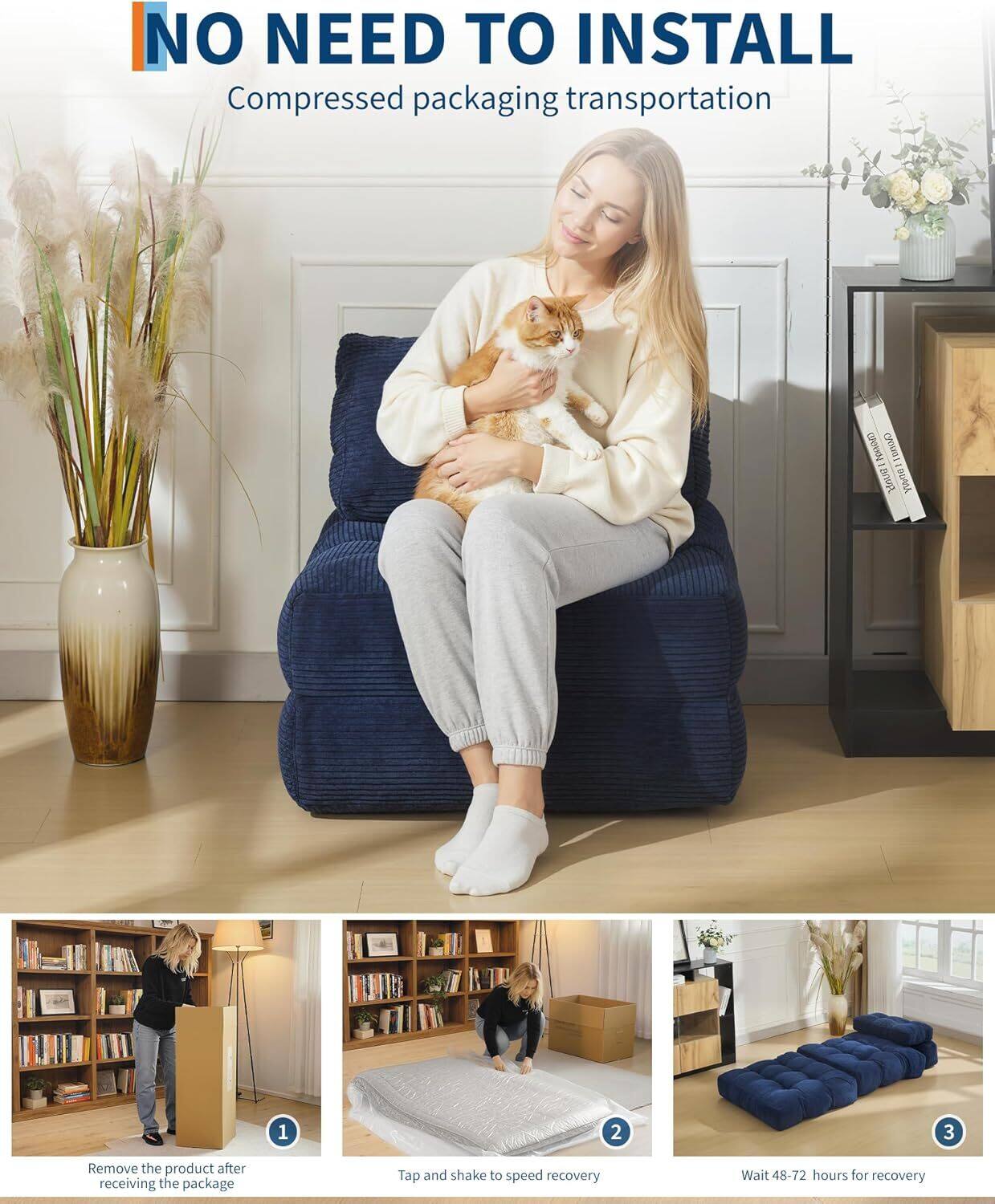 Acekool Folding Sofa Bed, Sleeper Chair, with Pillow Navy Blue NNN ...