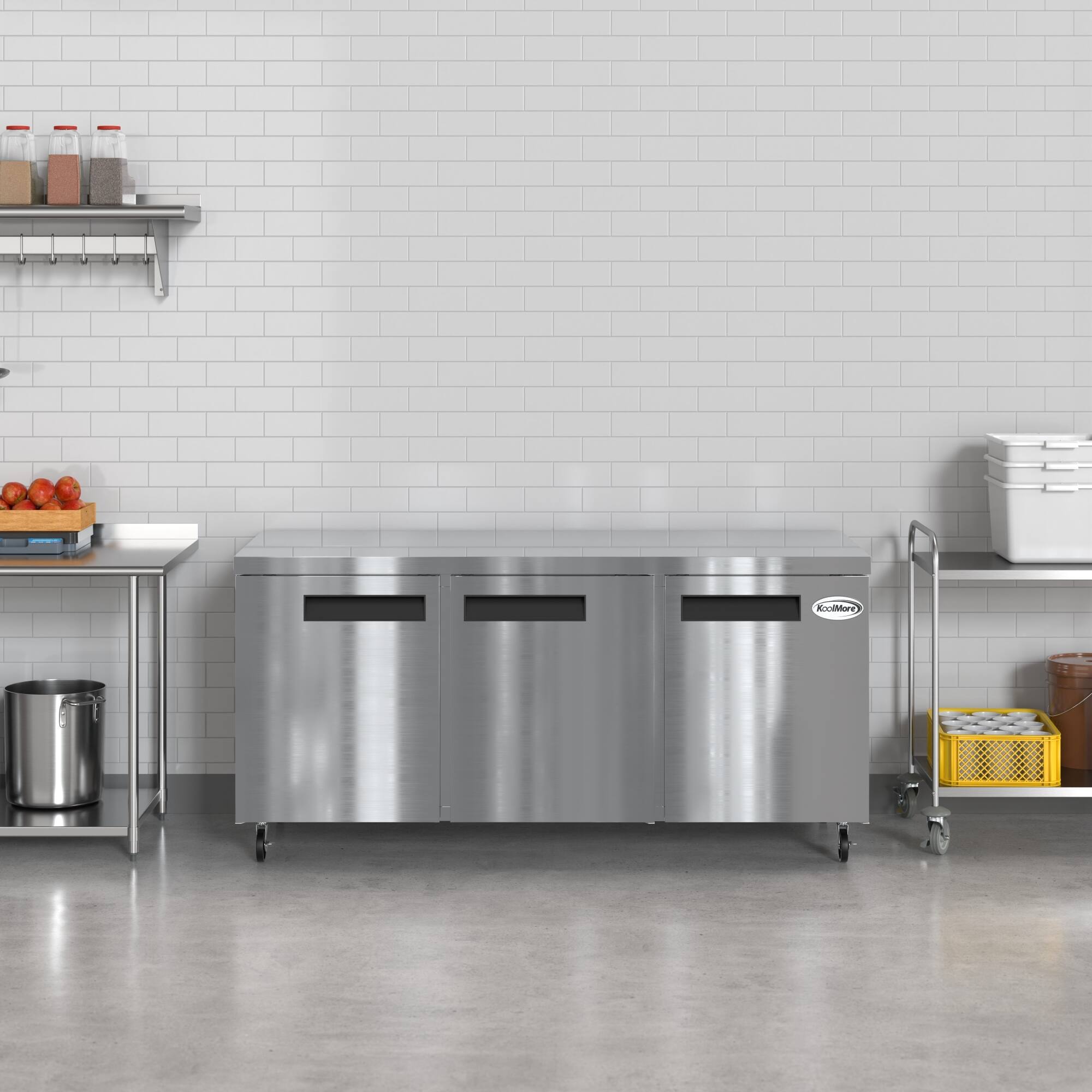 Koolmore 72 in. Three Door Commercial Undercounter Refrigerator 18 cu ...