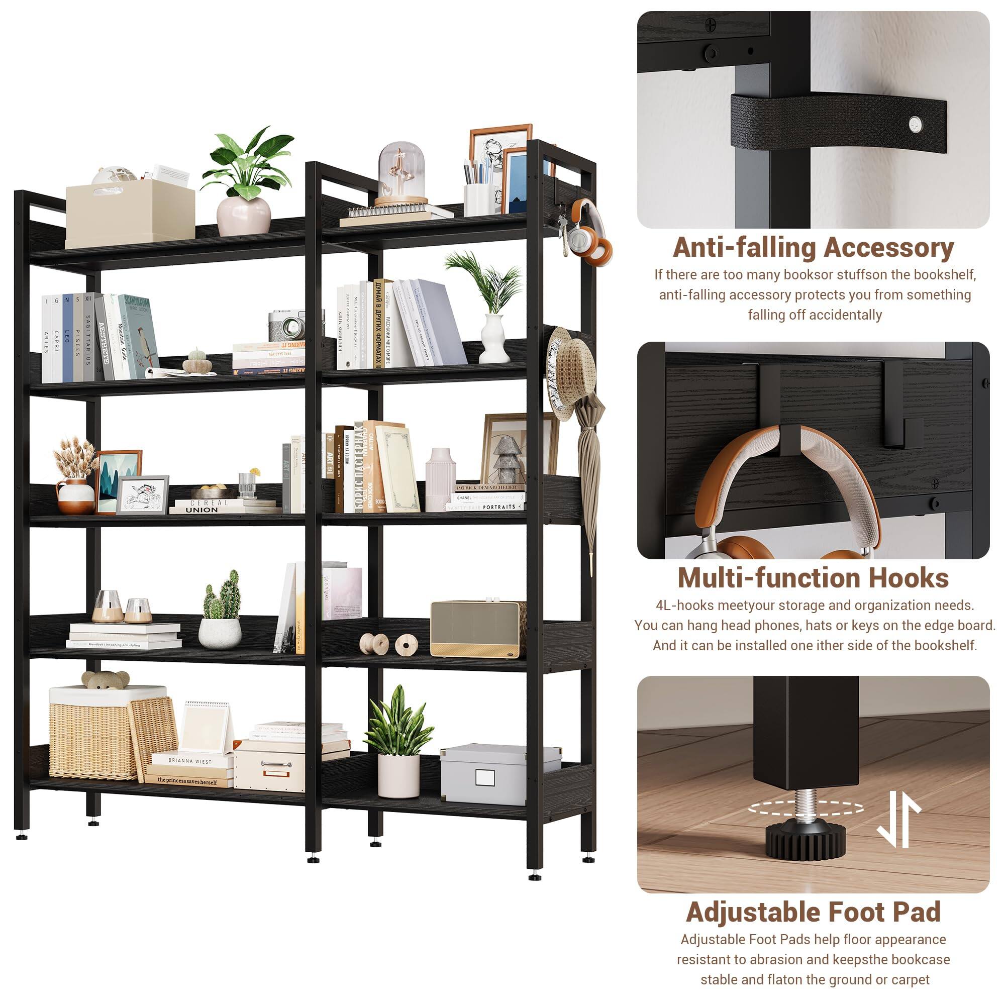 Acekool 5 Tier Convertible Corner Bookshelf, Two Splicing Modes Retro ...