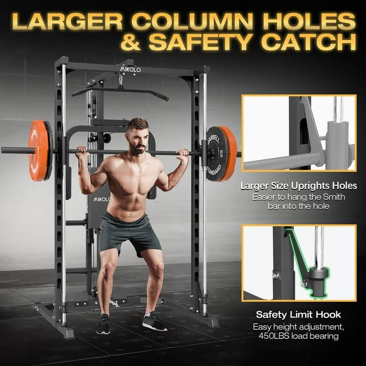 Mikolo Smith Machine Power Rack with Pec Deck Machine, Lat Pull Down ...