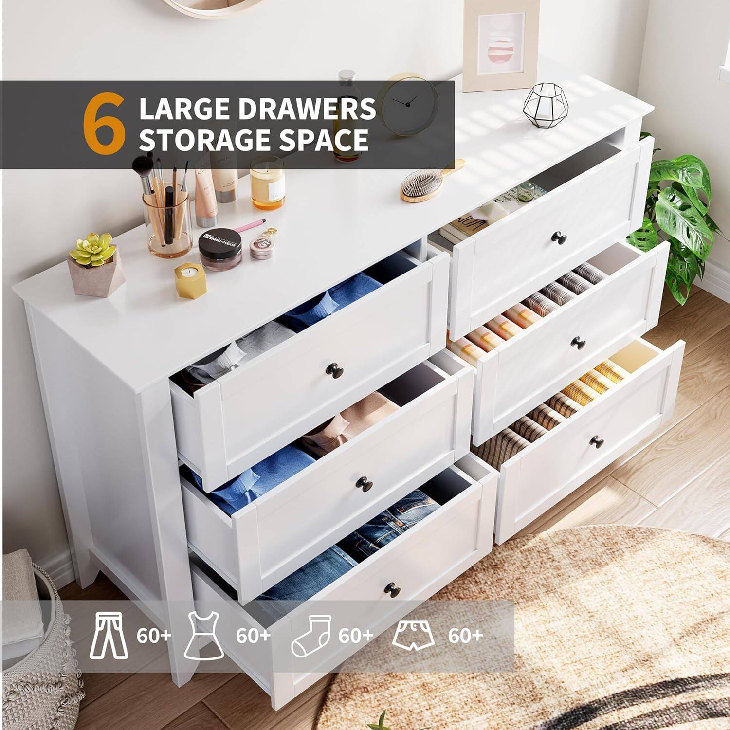 Homhougo 6 Drawer Dresser for Bedroom, Modern Wood Storage Cabinet for ...