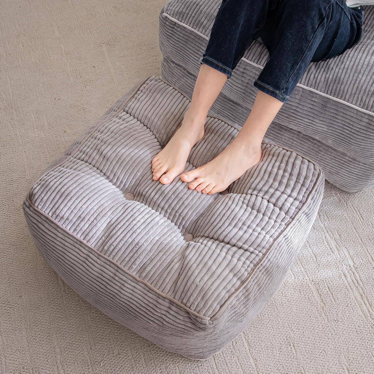 Fabibe Square Stuffed Pouf Ottoman, Corduroy Poufs with Foam Chunk ...
