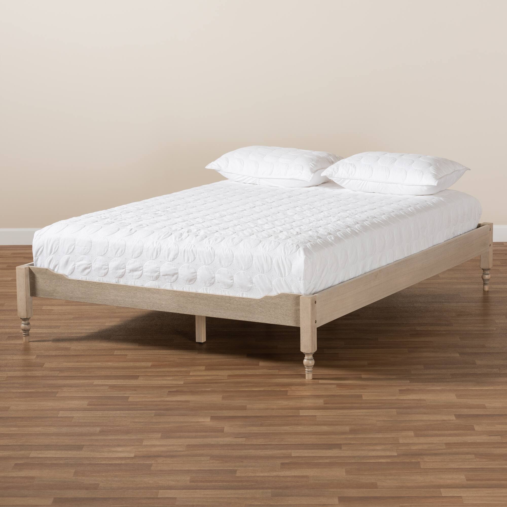 Baxton Studio Laure French Bohemian Oak Finished Wood Platform Bed Frame Antique White 10205 ...