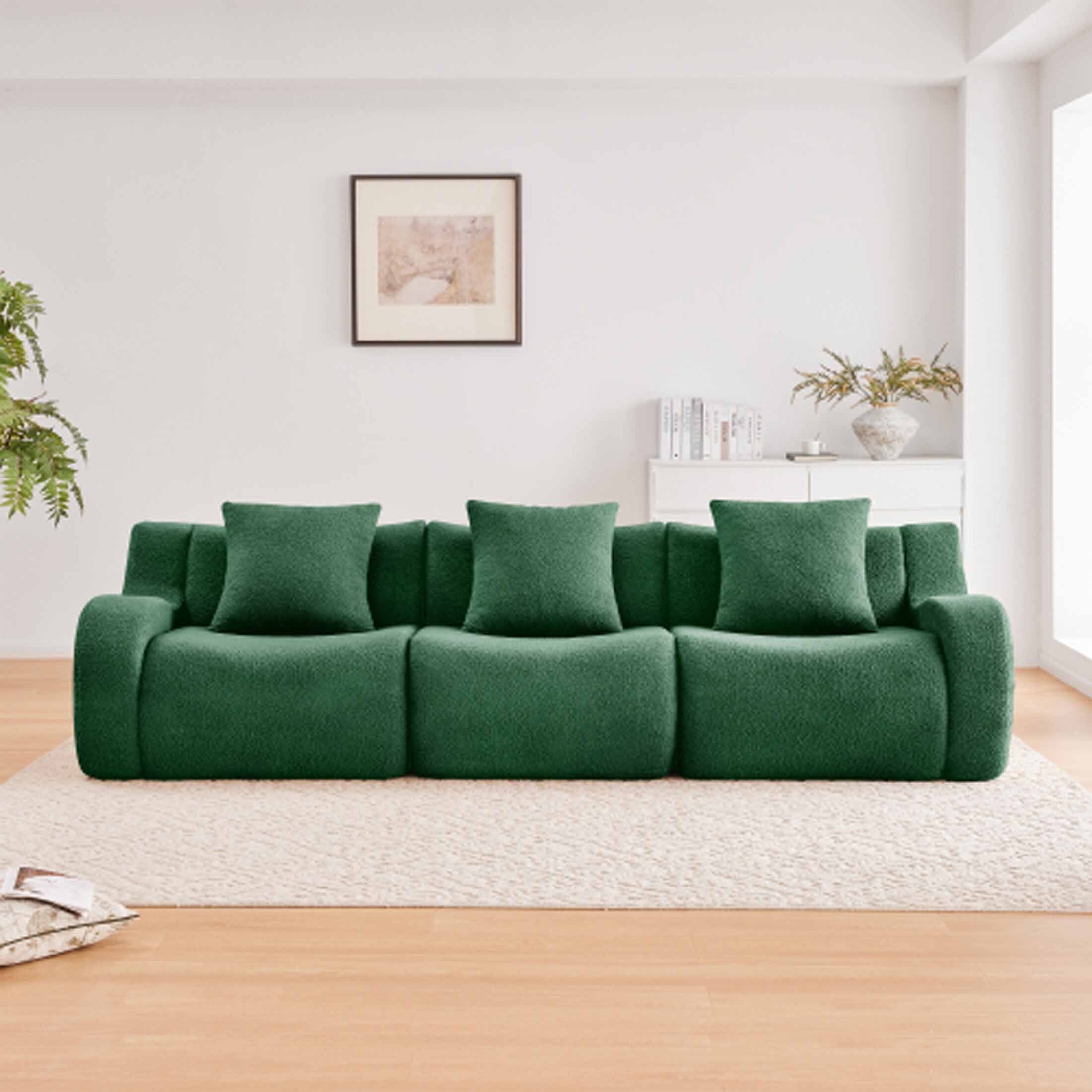 Aukfa Modular Teddy Fabric Sofa 3 Seat Convertible Sectional, Soft ...