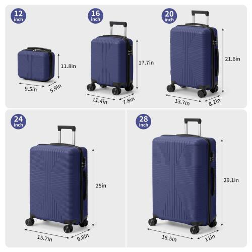 Winado 12"/16"/20"/24"/28" Carry on 5 Piece PP Hardside Luggage ...