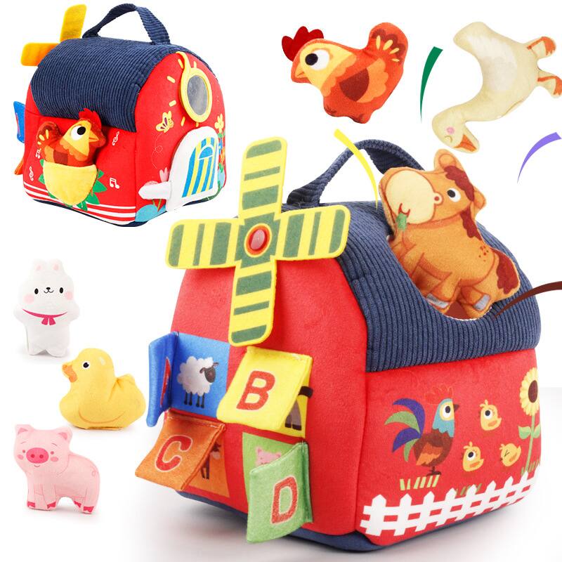Auledio Soft Barn Stuffed Farm Animals,Rattle and Portable Baby ...