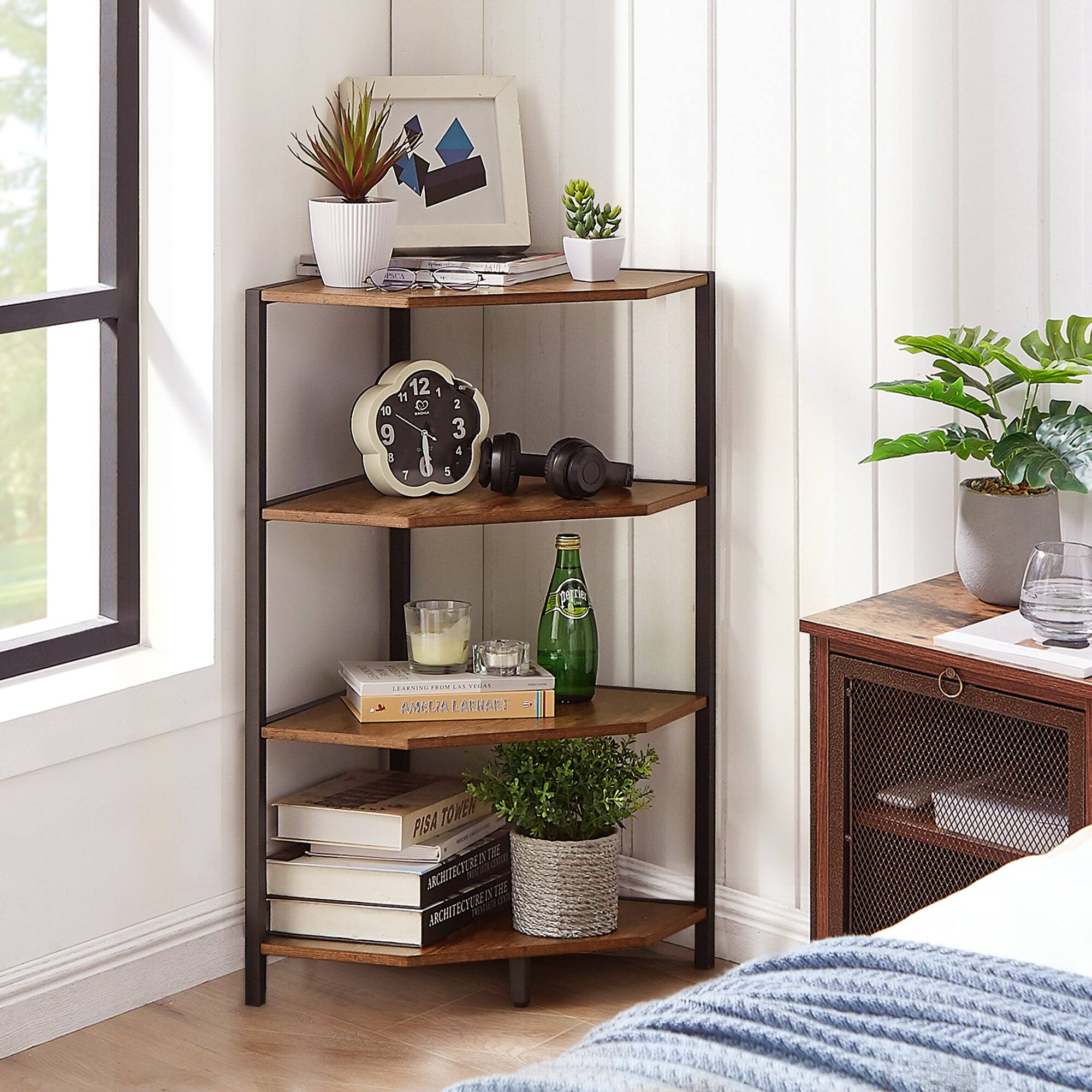 Vecelo 4 Tier Corner Shelf Unit, Modern Fan Shaped Bookshelf with ...