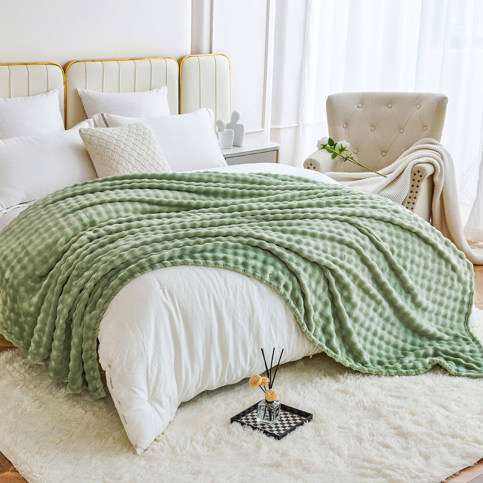 Dapper Styles Comelady Sage Fleece Throw Blanket Super Soft Lightweight ...