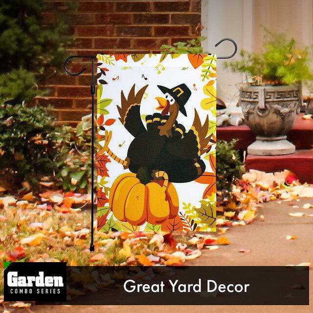 G128 Deluxe Garden Flag Stand 36" x 16" with 12" x 18" Pilgrim Turkey ...
