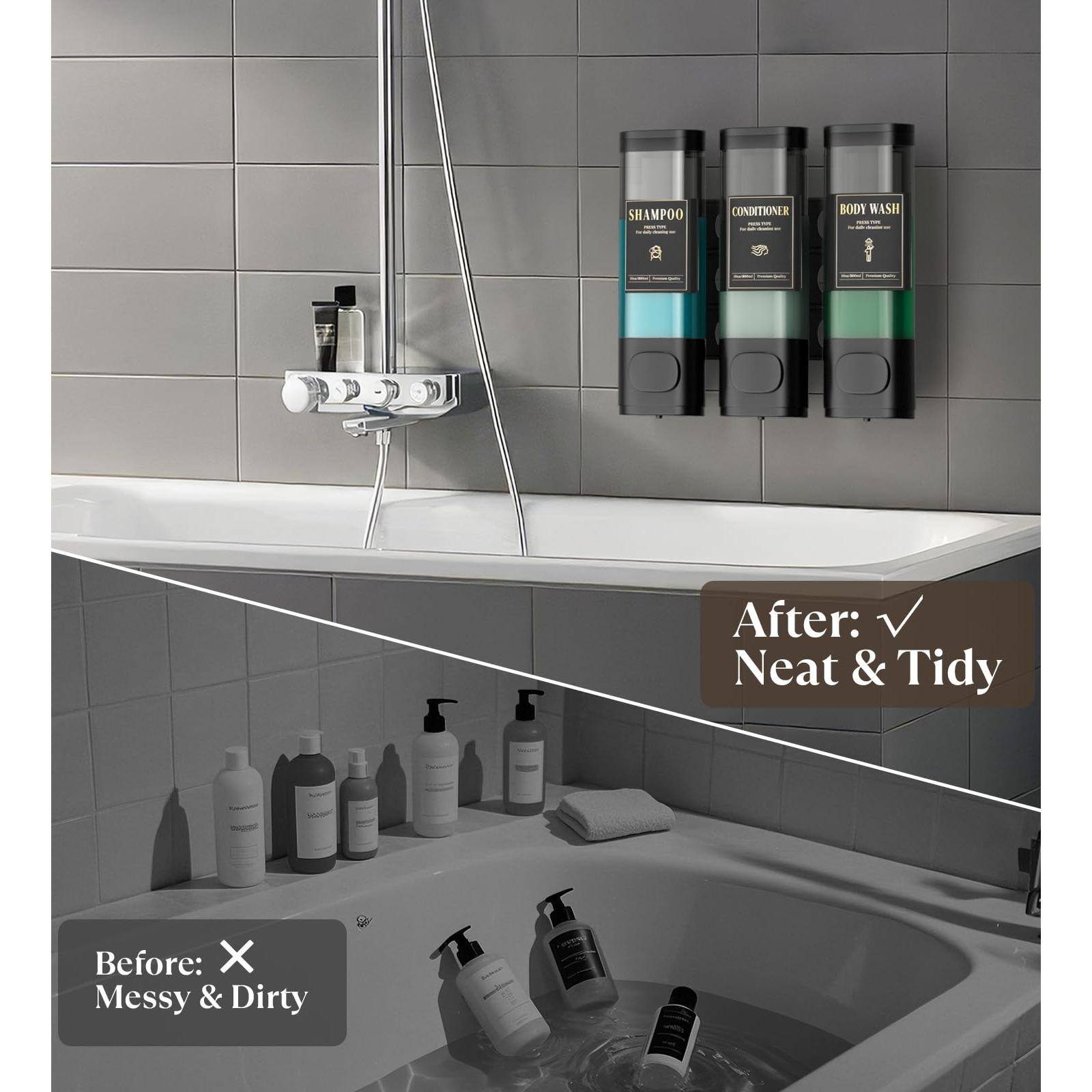 Dapper Styles Shampoo And Conditioner Dispenser No Drill Wall Mounted ...