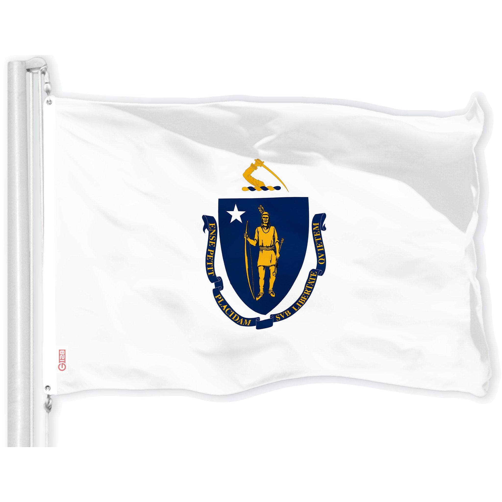 G128 Massachusetts State Flag 3' x 5' Printed 150D Polyester, Brass ...