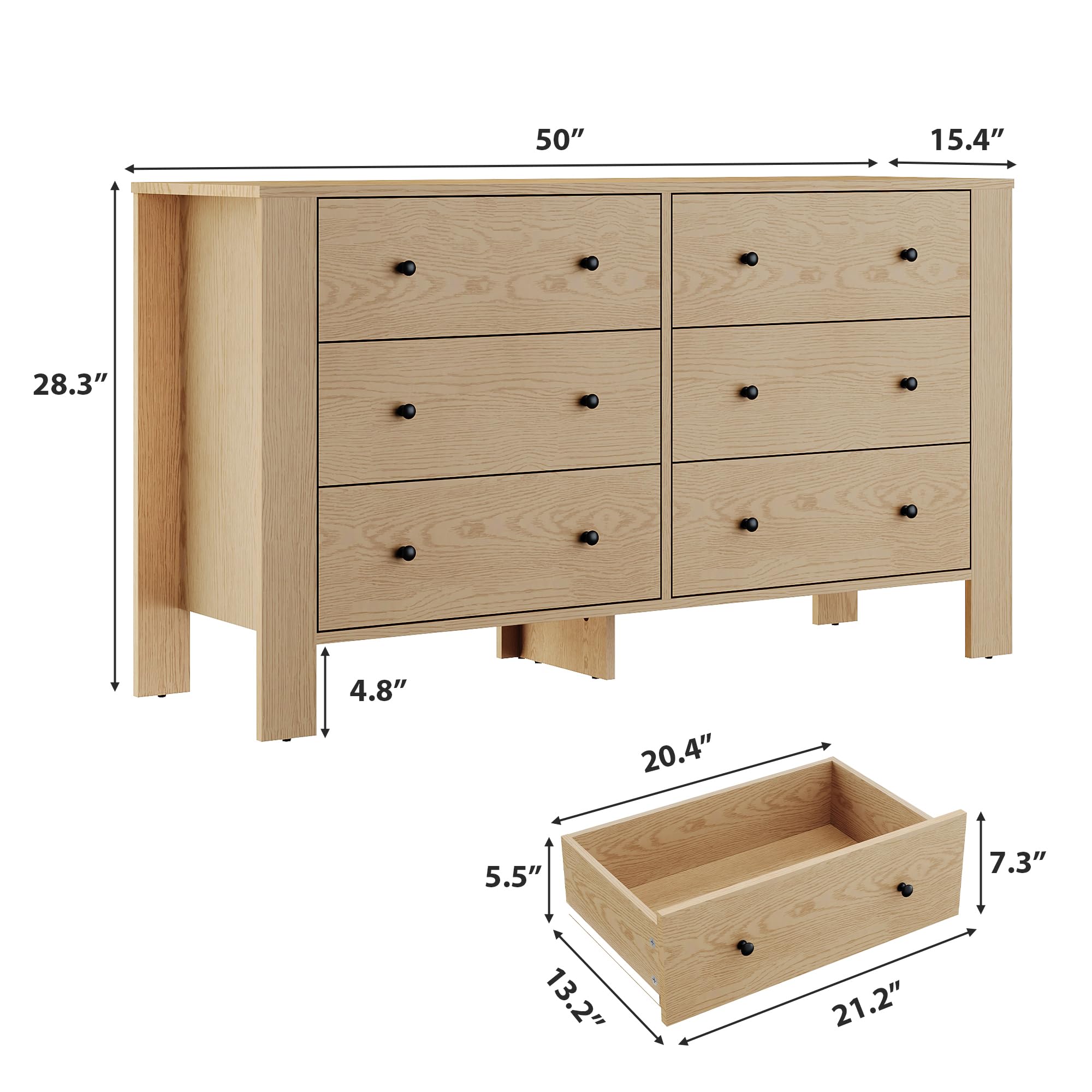 Homhougo 6 Drawer Dresser for Bedroom, Modern Double Dresser Organizer ...