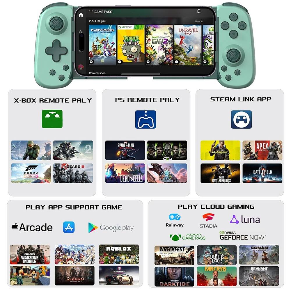 ACJPR Mobile Gaming Controller for Android/iOS, Wireless, Phone Case Support Color: Green Size ...