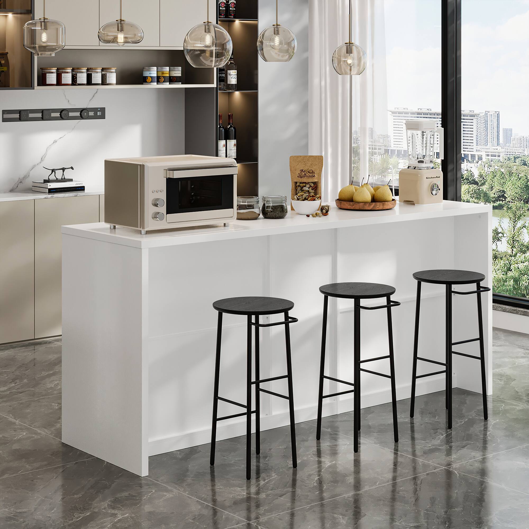 FUFU&GAGA Multi Functional Kitchen Storage Cabinet with Glass Doors ...